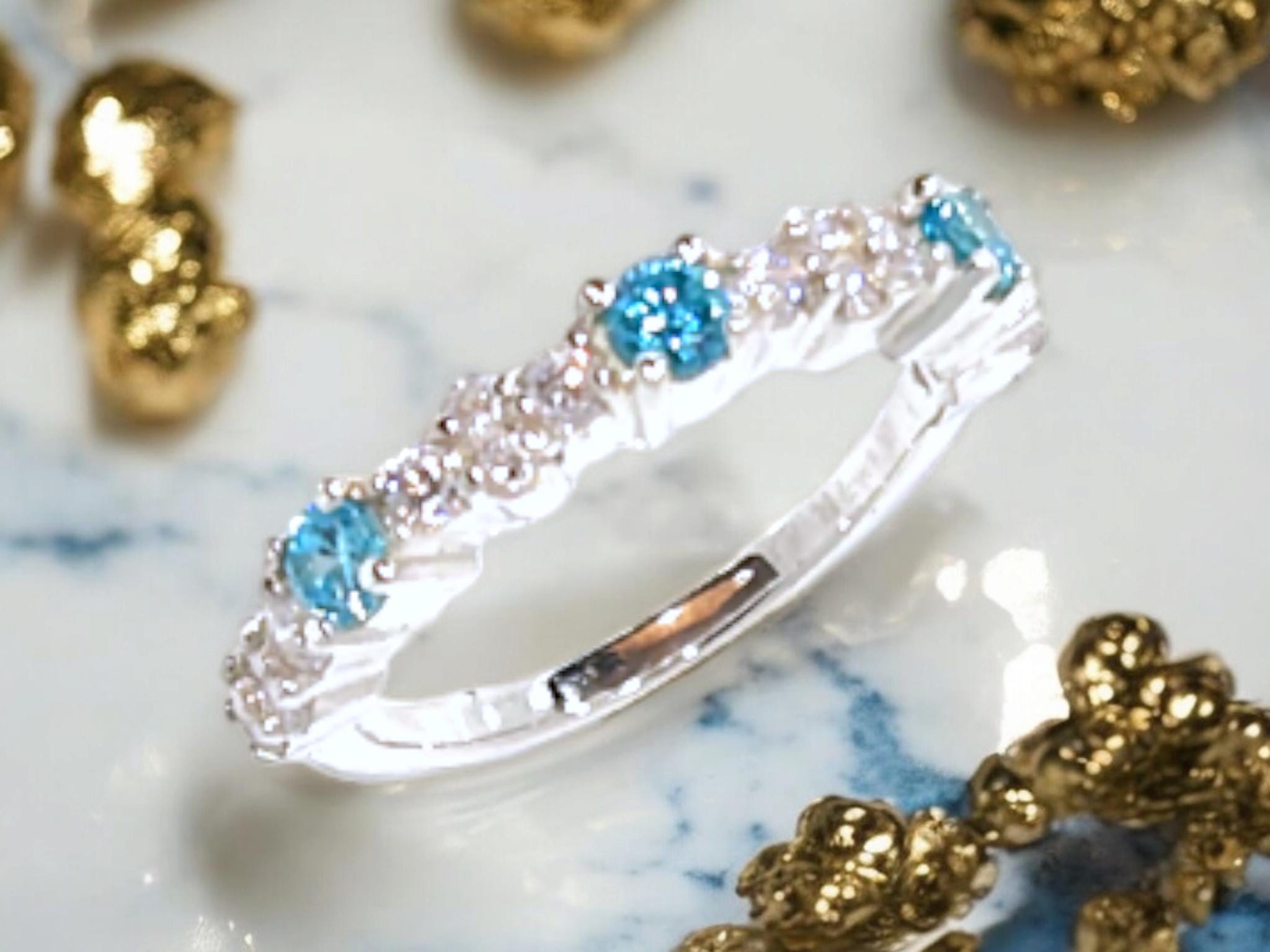 Blue Sky GEMSTONE Wedding Band With White CZ Stacking Bridesmaid Ring ...