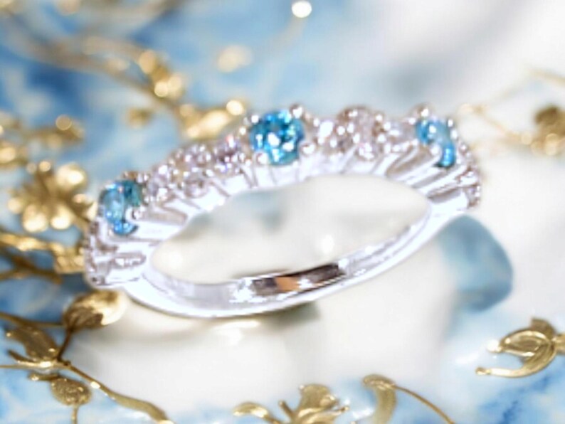 Blue Sky GEMSTONE Wedding Band With White CZ Stacking Bridesmaid Ring ...