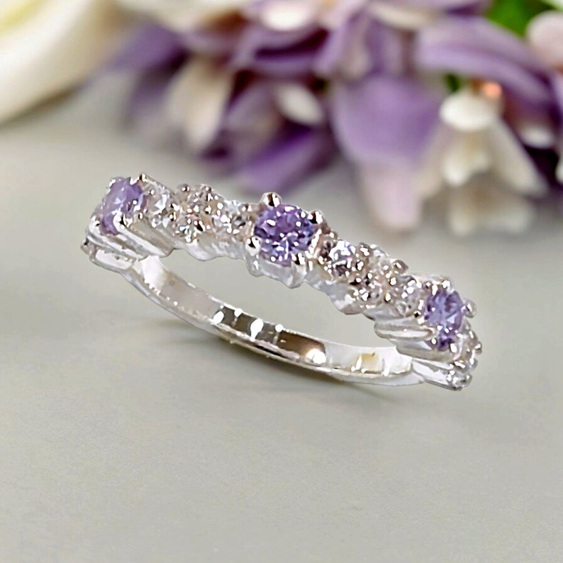 Lavender GEMSTONE Wedding Band With White CZ Stacking Bridesmaid Ring ...