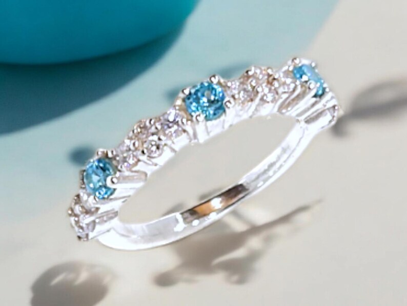 Blue Sky GEMSTONE Wedding Band With White CZ Stacking Bridesmaid Ring ...