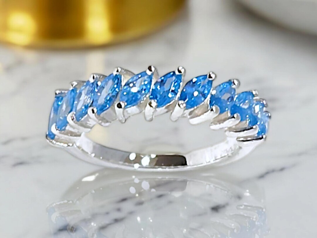 Art Deco Sky Blue Gem Marquise Sterling Silver Wedding Band - Etsy
