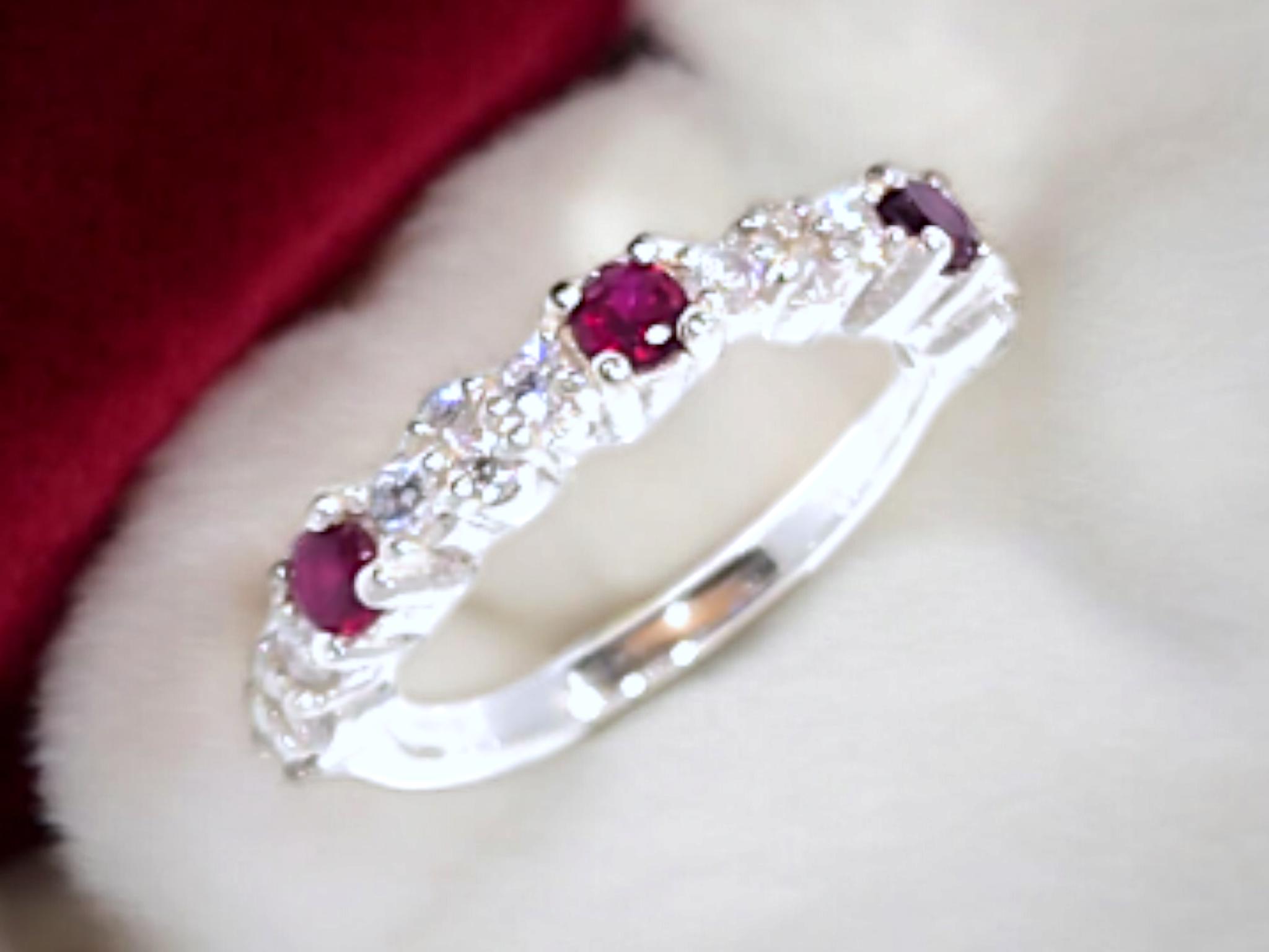Red Garnet Wedding Band: White CZ Half Eternity Stacking Ring - Etsy