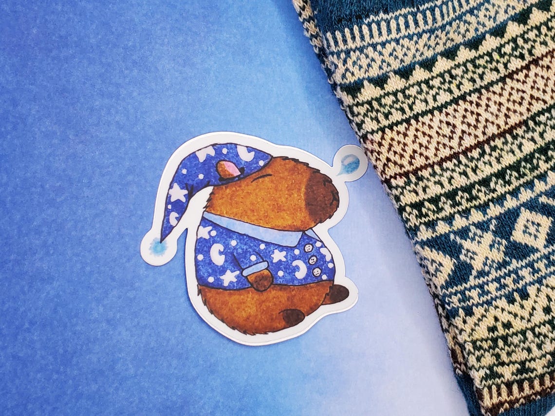 Sleepy Capybara Sticker, Vinyl Decal for Water Bottles, Cars, Laptops ...