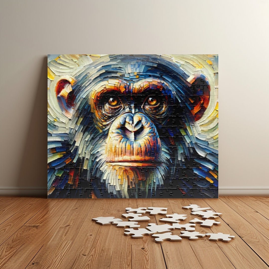 Color Swirl Chimpanzee Puzzle - Artistic Monkey Portrait Jigsaw ...