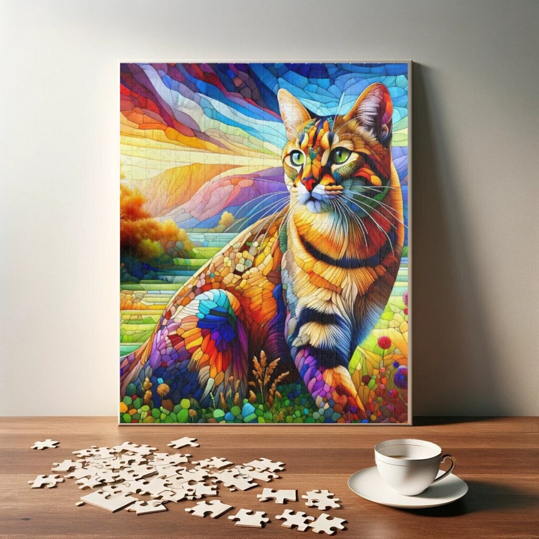 Savannah Cat Puzzle Colorful Feline Masterpiece Jigsaw Chromatic ...