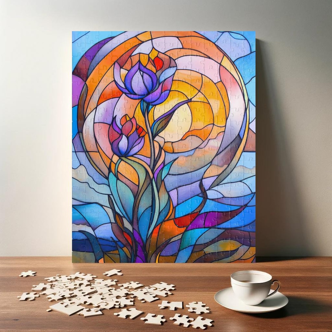 Vibrant Stained Glass Wildflower Puzzle - Colorful Floral Art Jigsaw ...