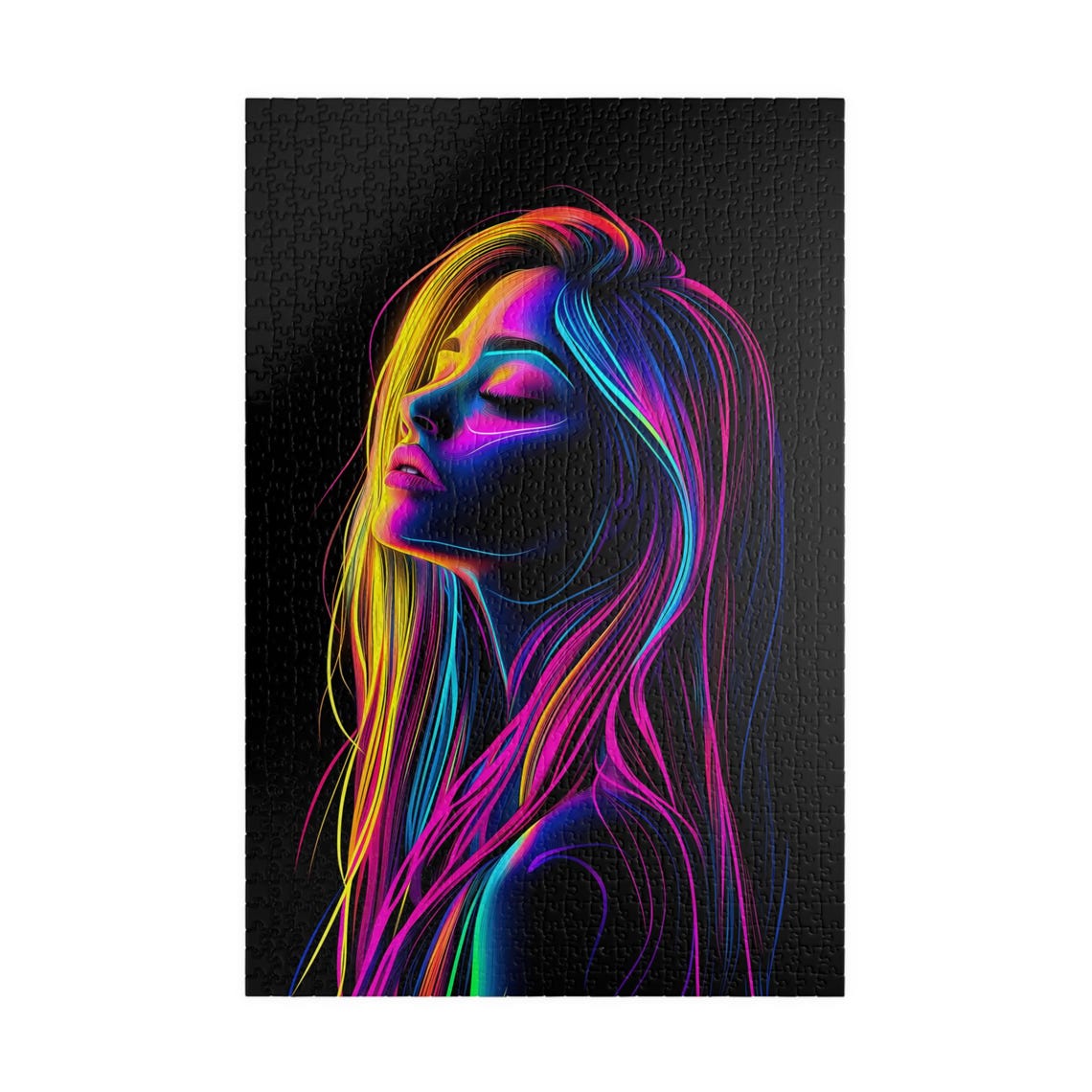 Neon Woman Portrait Puzzle - Serene Pop Portrait Jigsaw - Wall Art ...