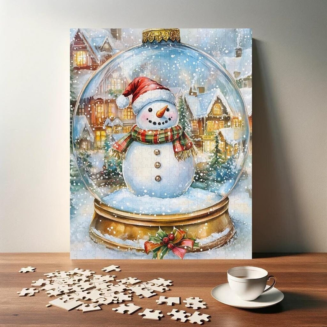 Classic Snowman in Snow Globe Puzzle - Festive Winter Scene Jigsaw ...