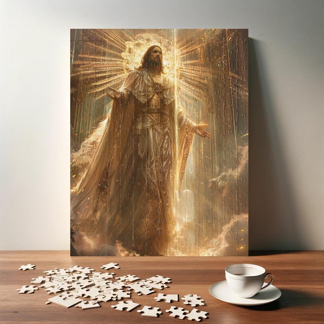 Divine Radiance Puzzle - Heavenly Christ With Golden Halo Jigsaw ...