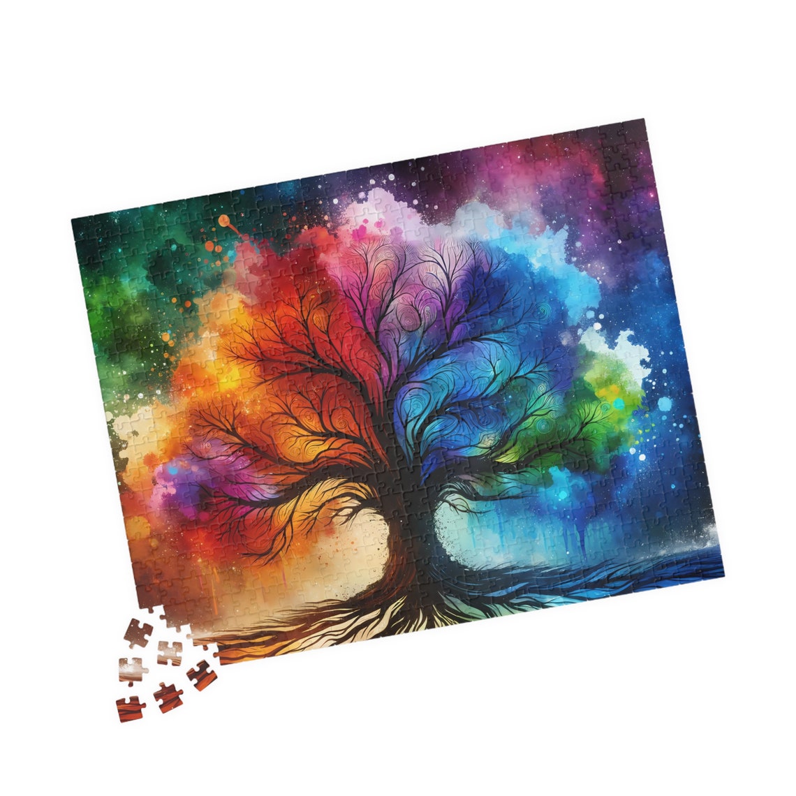 Vibrant Cosmic Tree of Life Puzzle Artistic Watercolor Tree Jigsaw ...