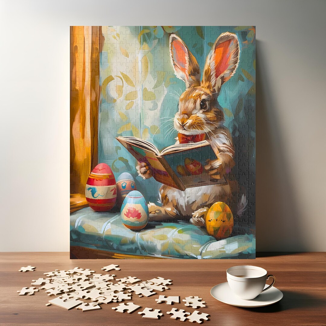 Easter Bunny Puzzle - Charming Rabbit Reading Book Jigsaw - Perfect ...