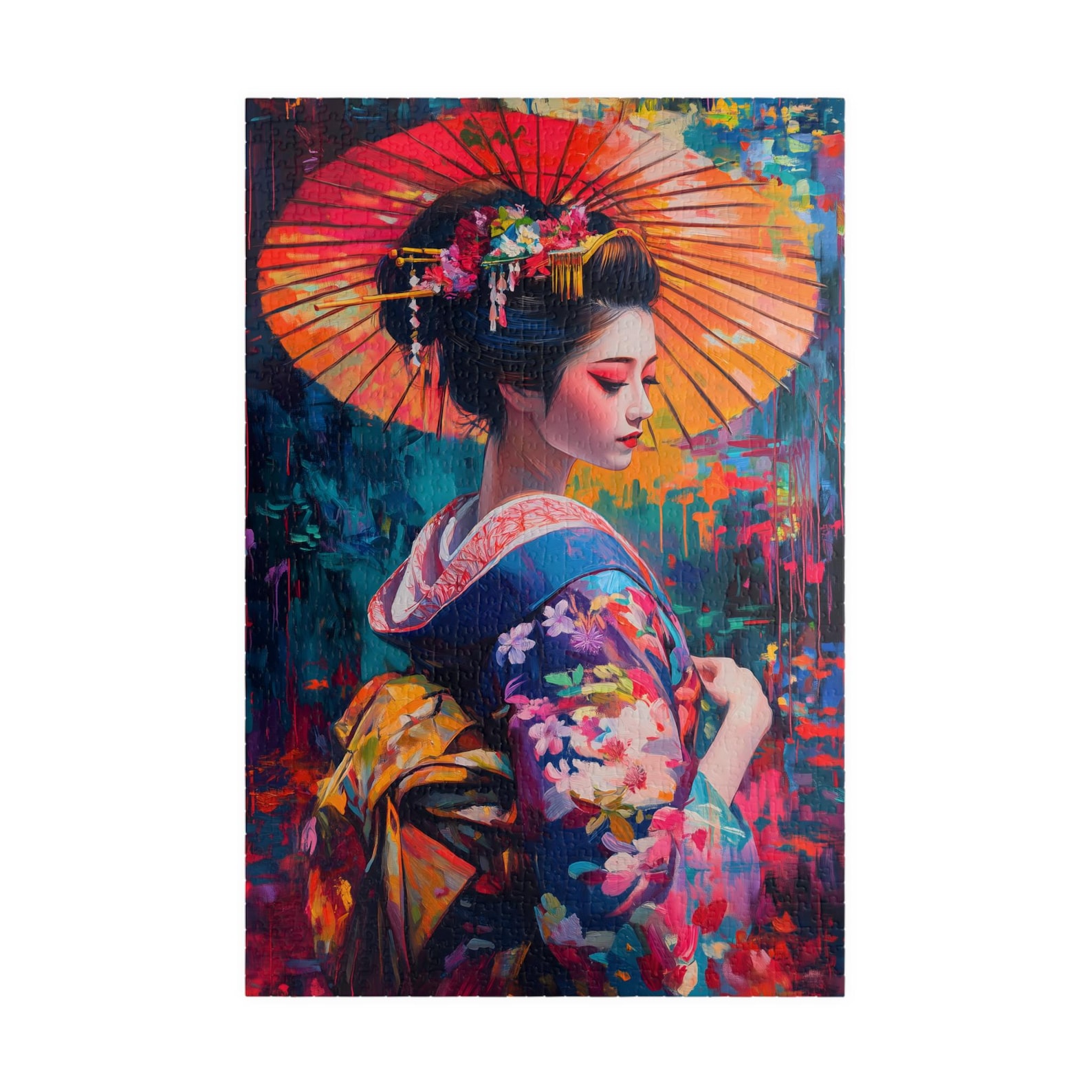 Vibrant Geisha With Umbrella Puzzle - Traditional Japanese Jigsaw ...