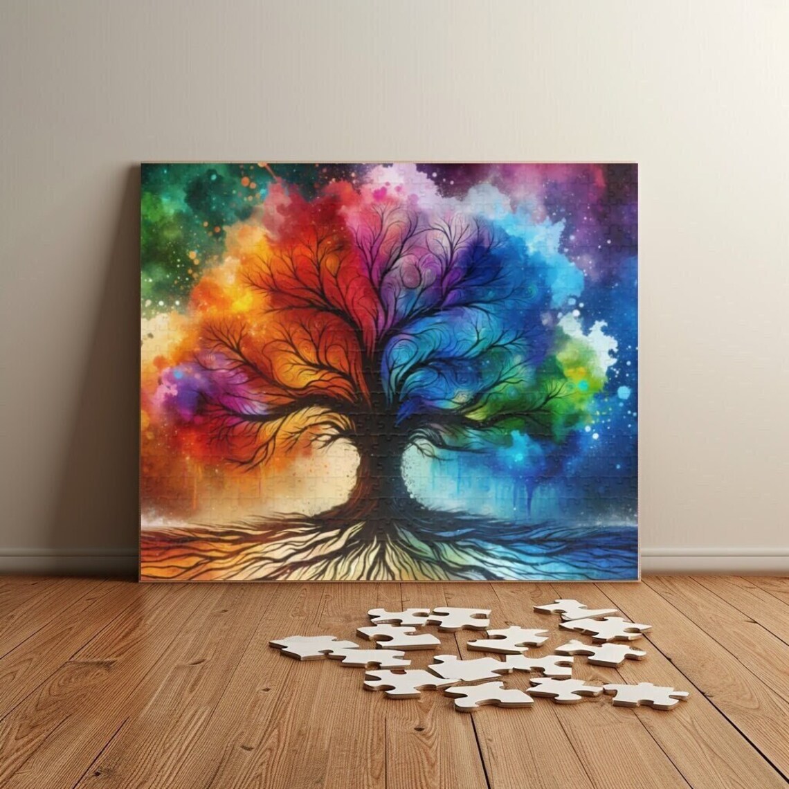 Vibrant Cosmic Tree of Life Puzzle Artistic Watercolor Tree Jigsaw ...