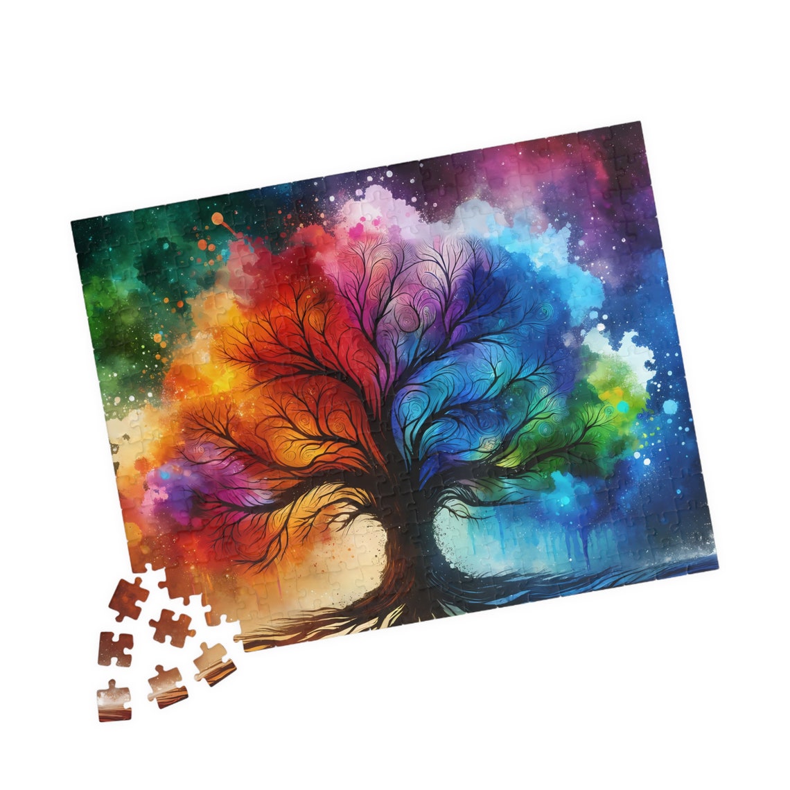 Vibrant Cosmic Tree of Life Puzzle Artistic Watercolor Tree Jigsaw ...