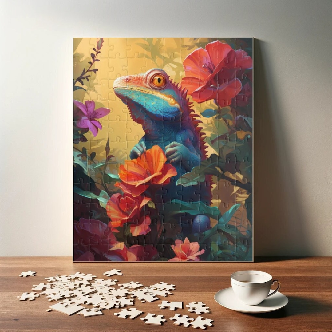 Chameleon's Floral Haven Puzzle - Vivid Nature Puzzle Lovers - Vibrant ...