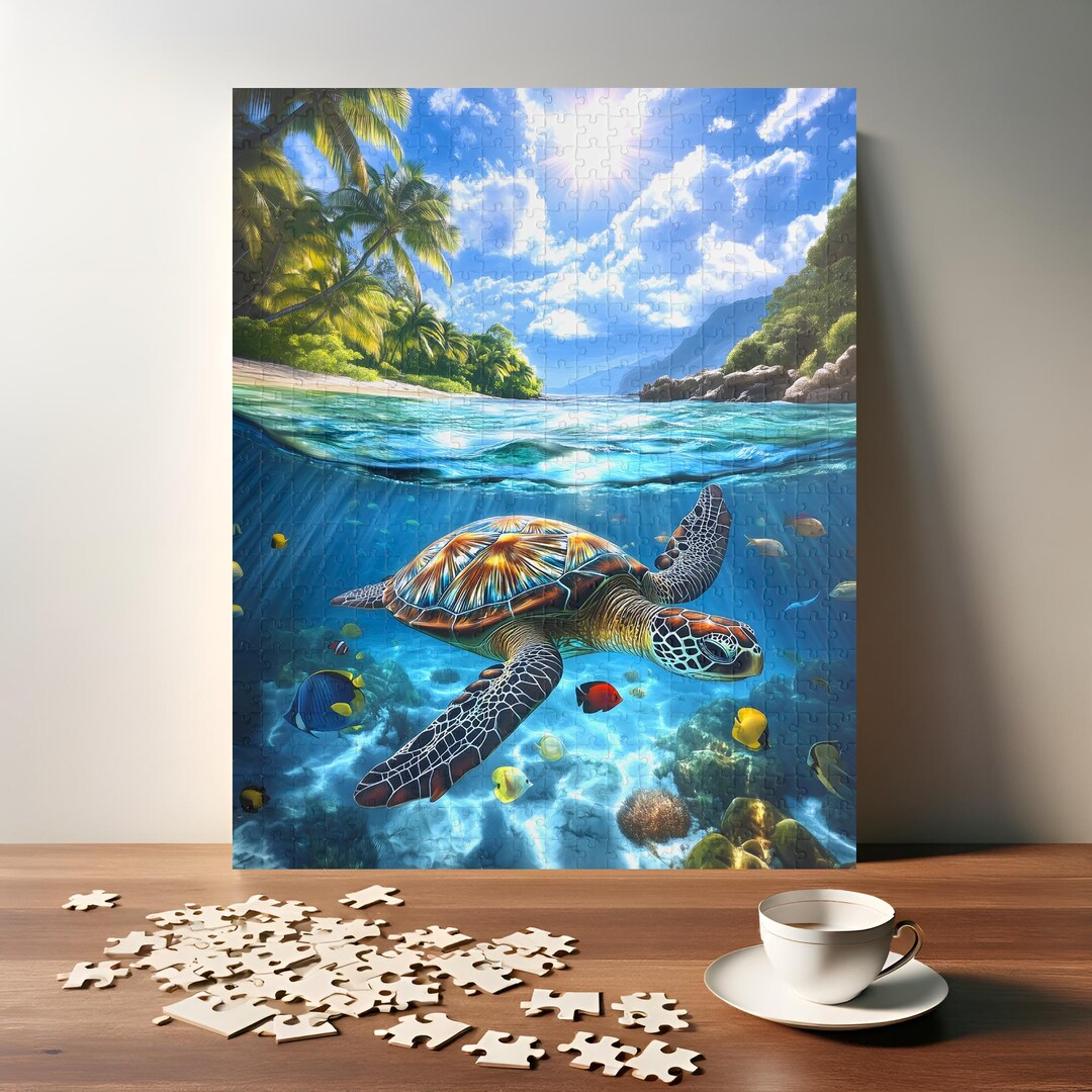 Tropical Sea Turtle Puzzle - Vibrant Ocean Reef Paradise Jigsaw - Gift ...