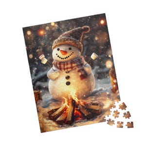 Cozy Snowman by Campfire Puzzle - Marshmallow Roasting Scene Jigsaw ...