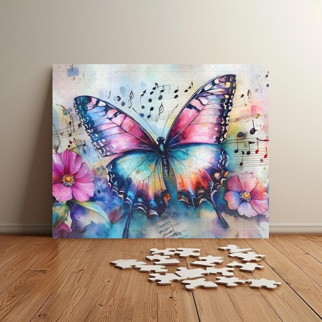 Musical Butterfly Puzzle - Watercolor Floral and Music Notes Jigsaw ...