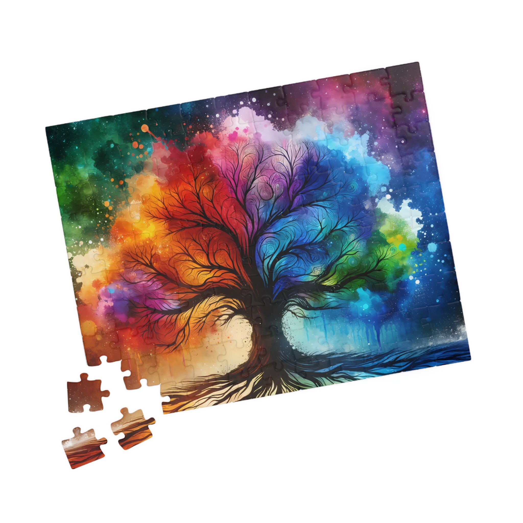 Vibrant Cosmic Tree of Life Puzzle Artistic Watercolor Tree Jigsaw ...