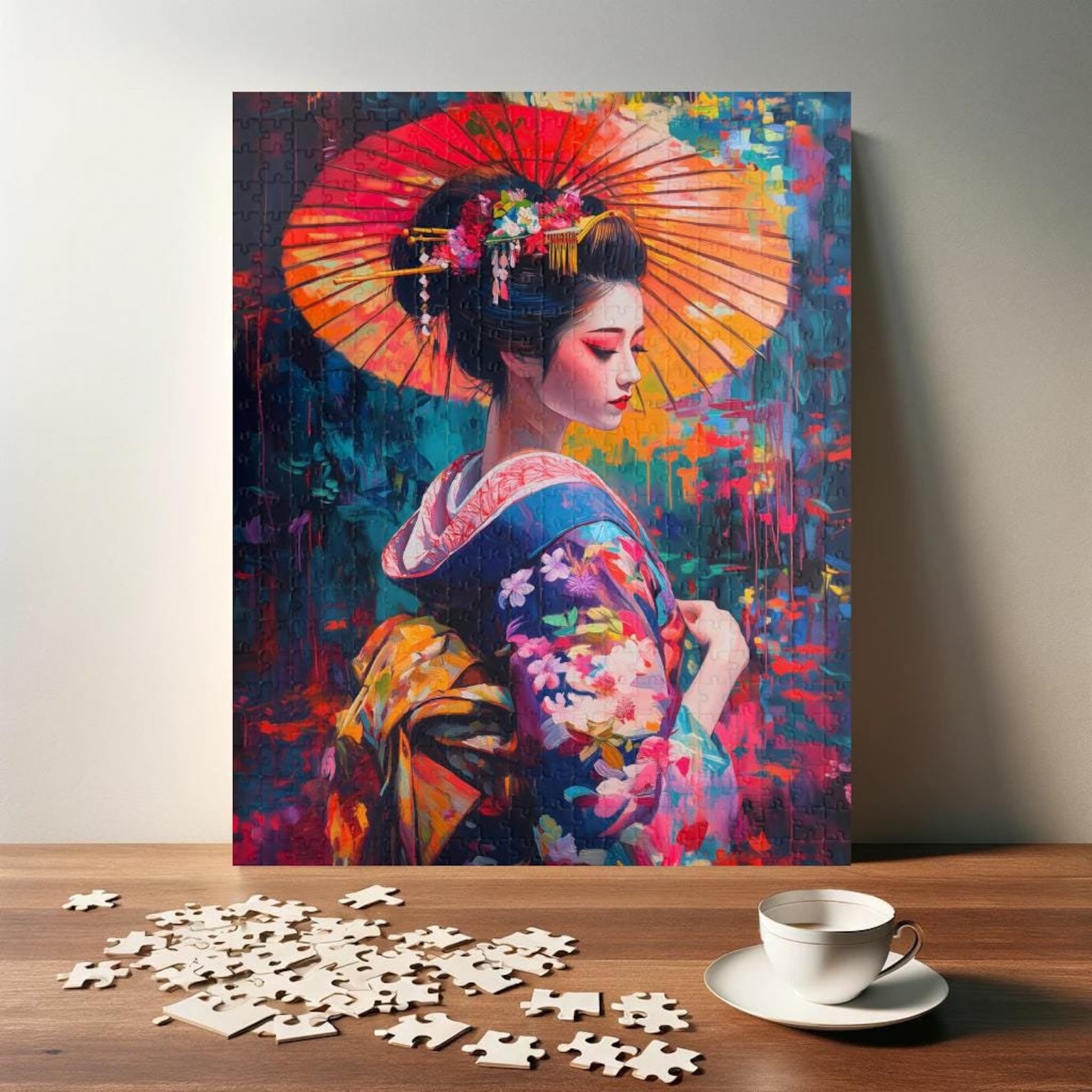 Vibrant Geisha With Umbrella Puzzle - Traditional Japanese Jigsaw ...