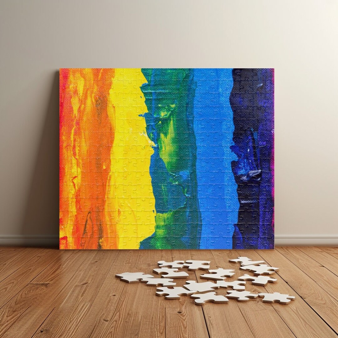 Gradient Acrylic Paint Puzzle - Bold Colorful Strokes Jigsaw - Modern ...