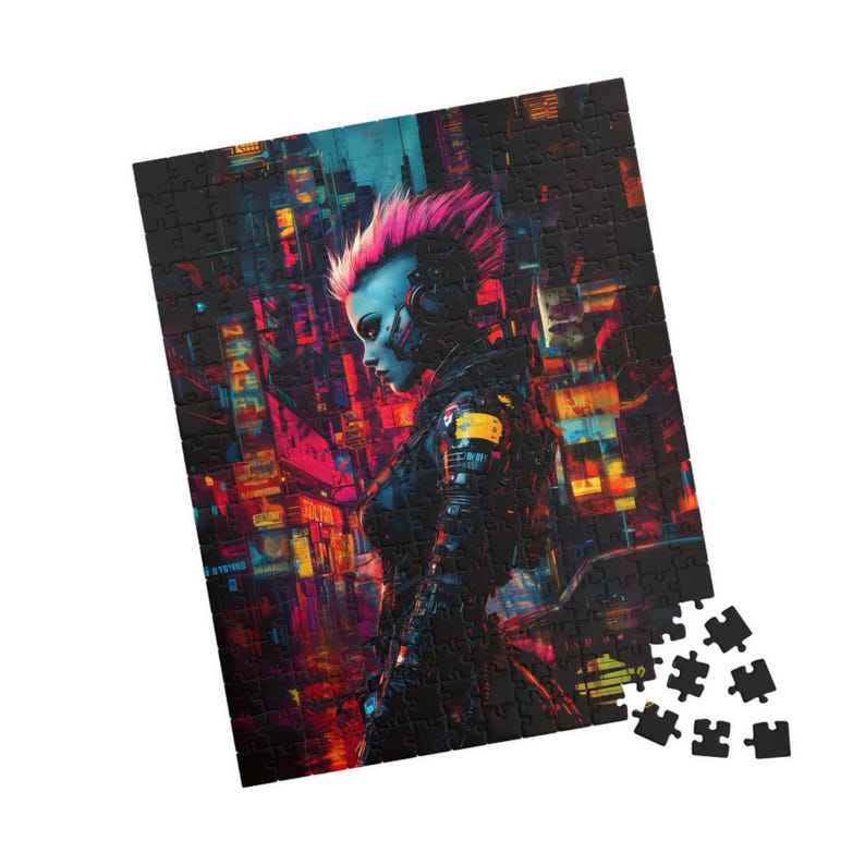 Neon Cyberpunk Robot Puzzle - Futuristic Cityscape Jigsaw - Gift for ...