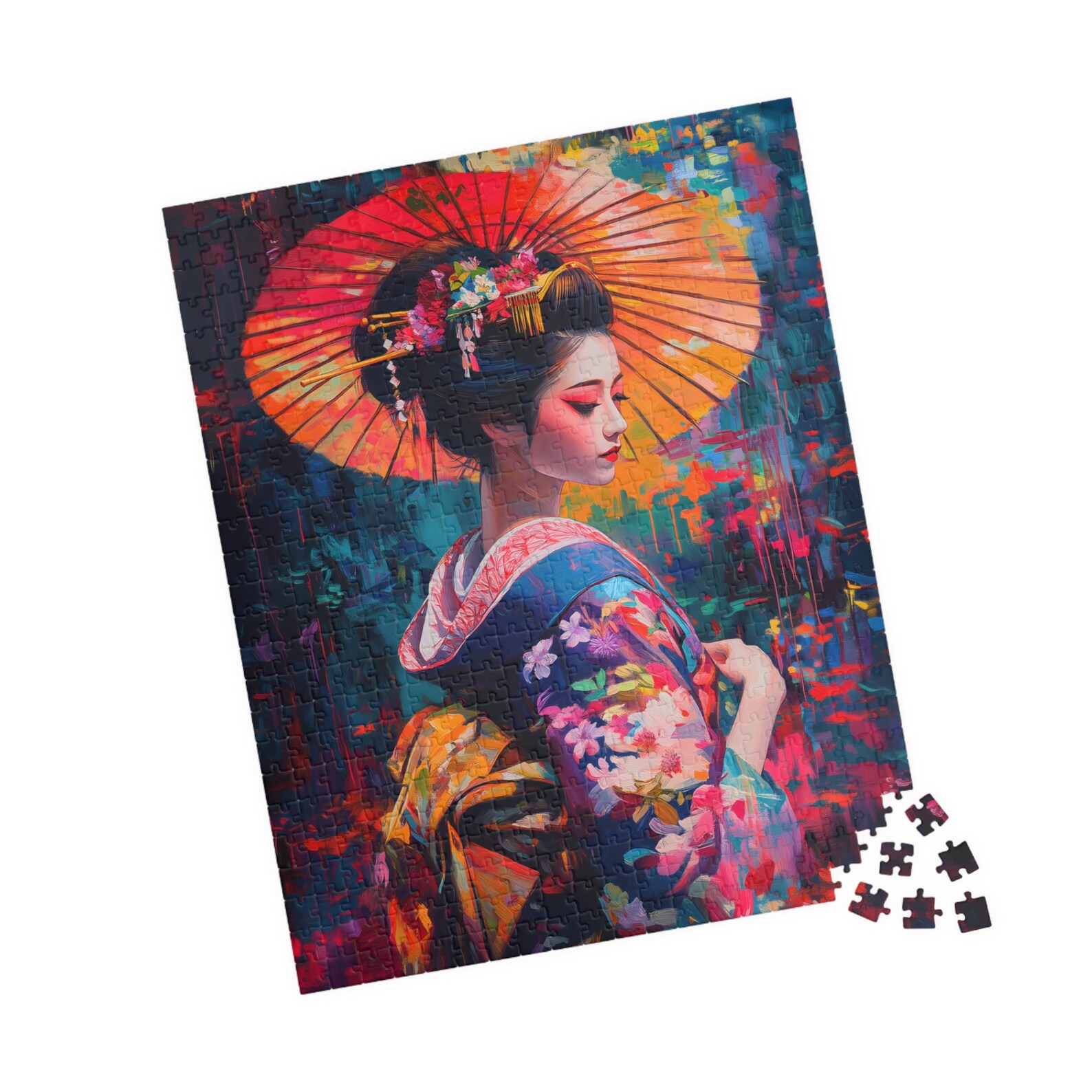 Vibrant Geisha With Umbrella Puzzle - Traditional Japanese Jigsaw ...
