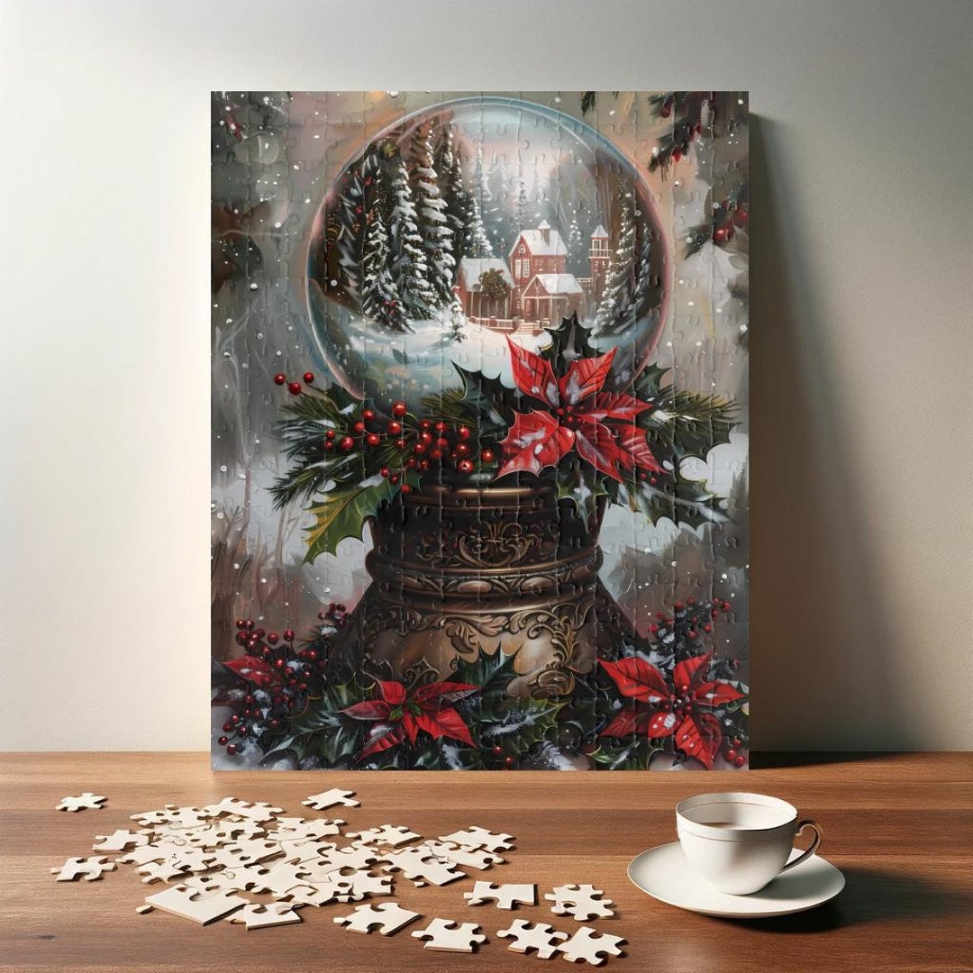 Christmas Snow Globe Puzzle - Snowy Village Jigsaw - Holiday Gift for ...