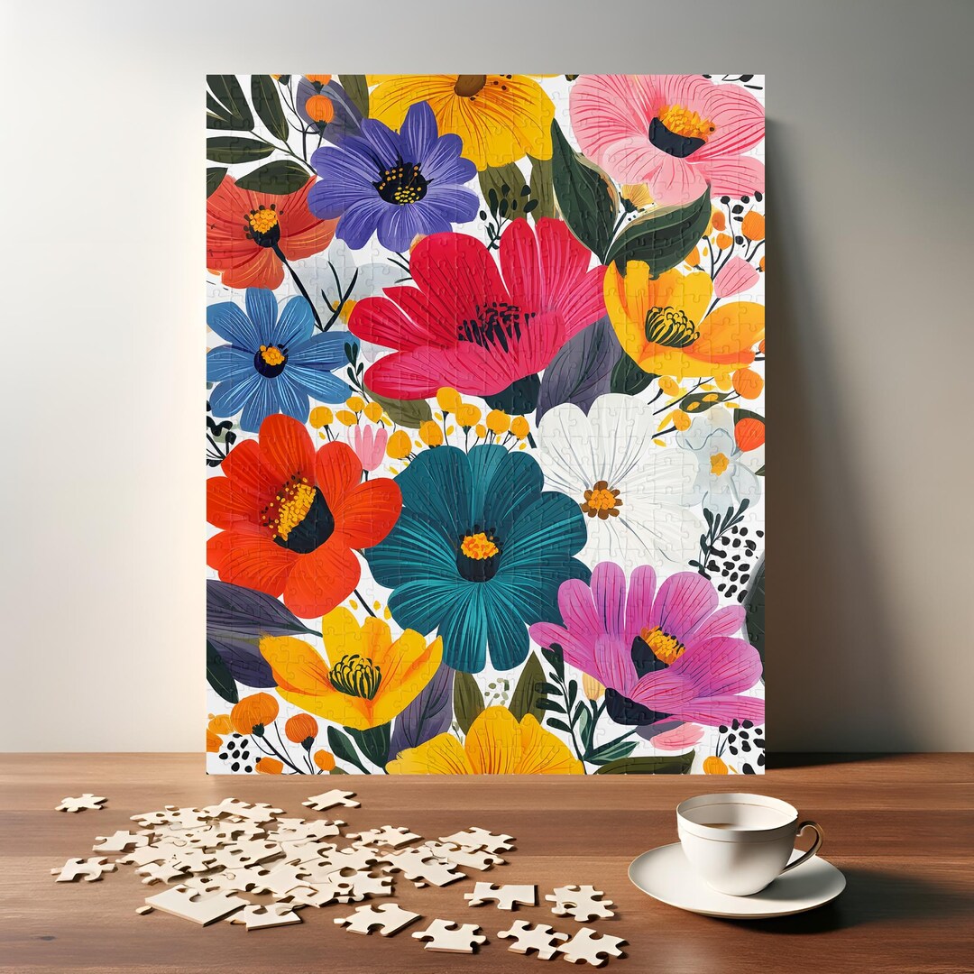 Vibrant Wildflower Garden Puzzle - Bold Colorful Floral Pattern Jigsaw ...