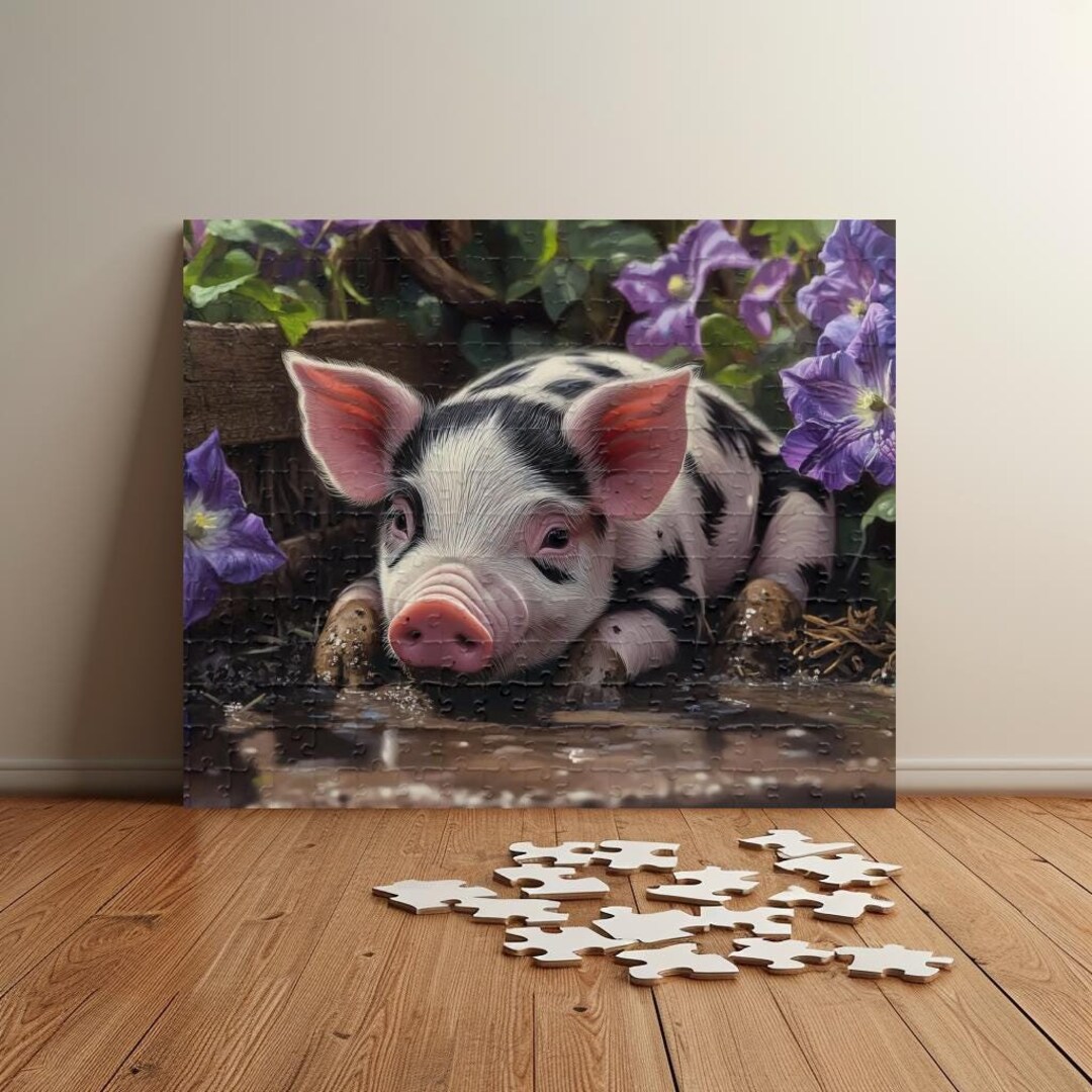 Adorable Piglet Puzzle - Farm Animal and Flowers Jigsaw - Perfect for ...