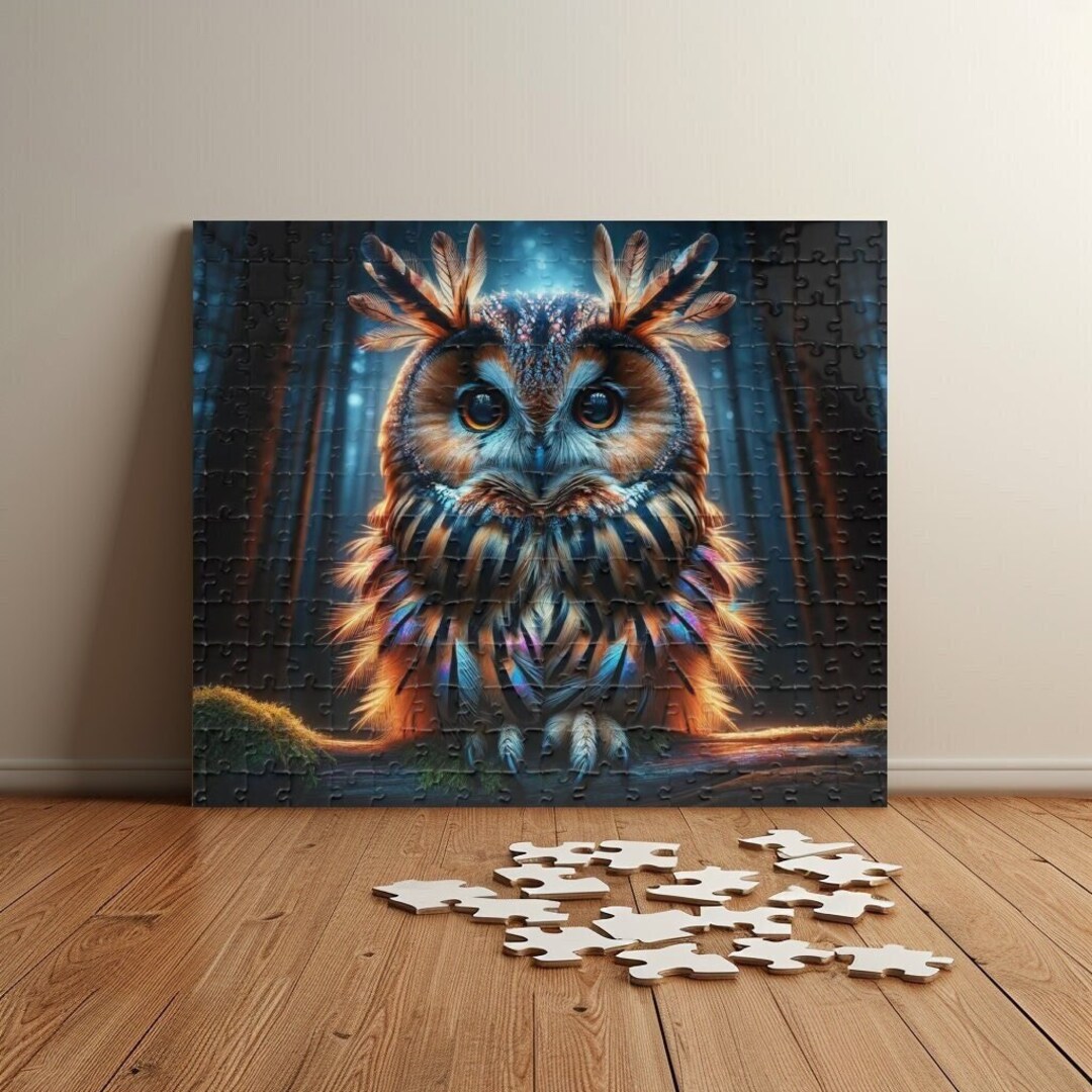 Enchanted Horned Owl Puzzle Majestic Owl in Mystical Woods Jigsaw Gift ...