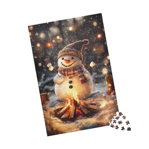 Cozy Snowman by Campfire Puzzle - Marshmallow Roasting Scene Jigsaw ...