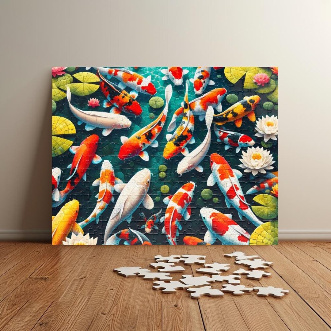 Tranquil Koi Pond Puzzle - Colorful Koi Fish and Water Lilies Jigsaw ...