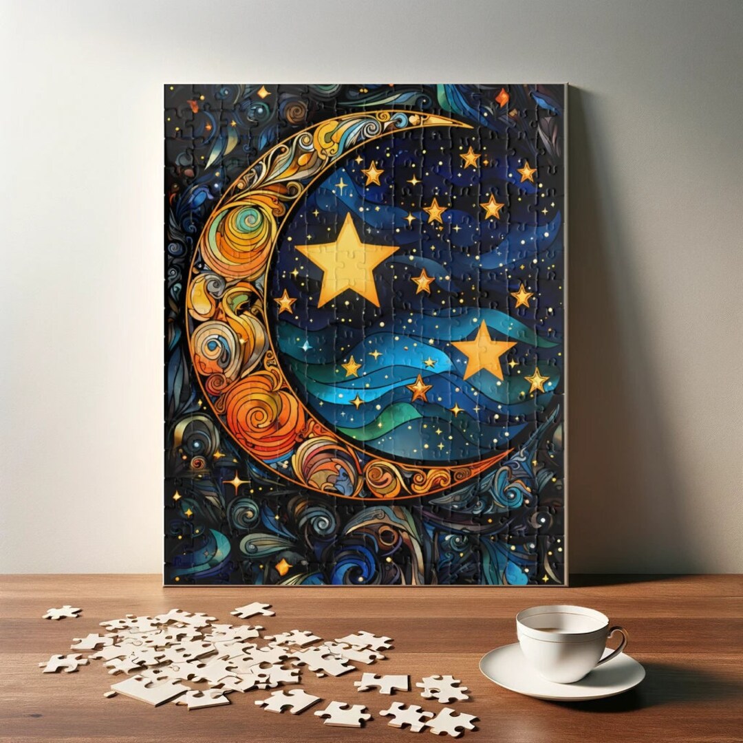 Stained Glass Celestial Puzzle Crescent Moon Jigsaw Moonlit Sonata 110, 252, 520, 1014 Piece - Etsy