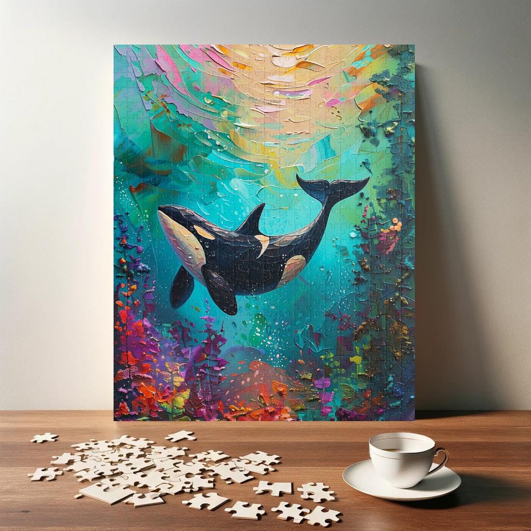 Ocean Symphony Orca Puzzle - Vibrant Killer Whale Underwater Art Jigsaw ...