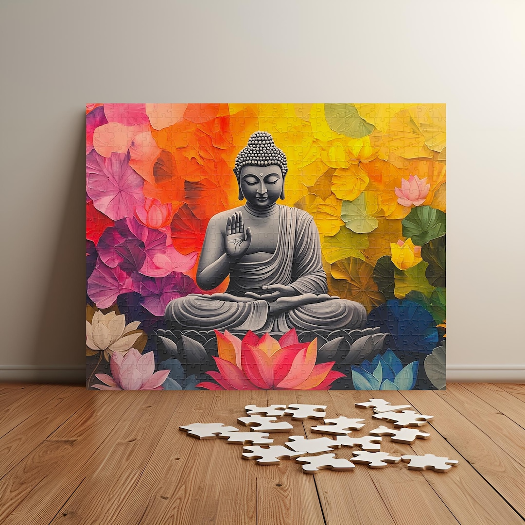 Zen Buddha Puzzle - Vibrant Lotus and Meditative Serenity Jigsaw ...