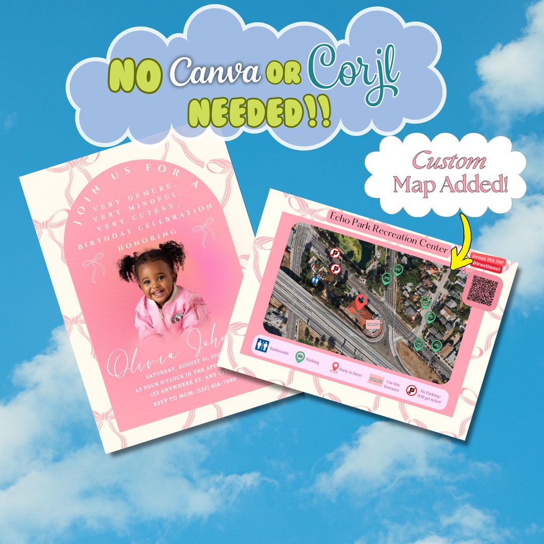 Custom Demure, Mindful, Cutesy & Girly Pink Bow Birthday Digital Invite ...