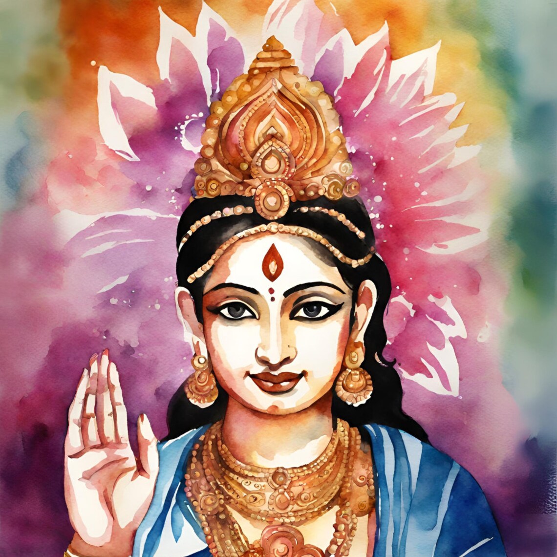 Watercolor Lakshmi, Hindu Mother Goddess and Goddess of Wealth Pack of ...