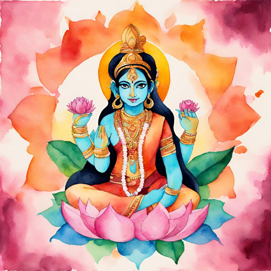 Watercolor Lakshmi, Hindu Mother Goddess and Goddess of Wealth Pack of ...