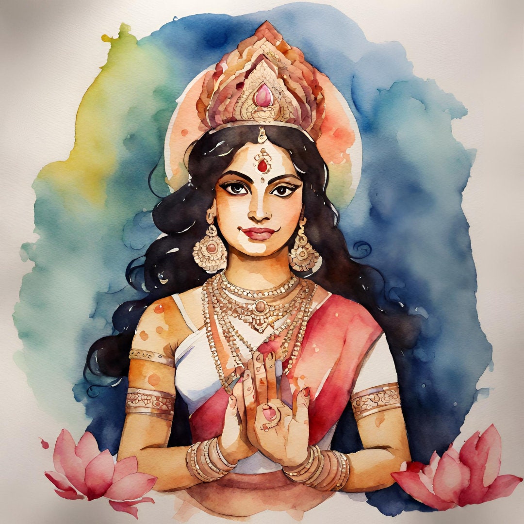 Watercolor Lakshmi, Hindu Mother Goddess and Goddess of Wealth Pack of ...