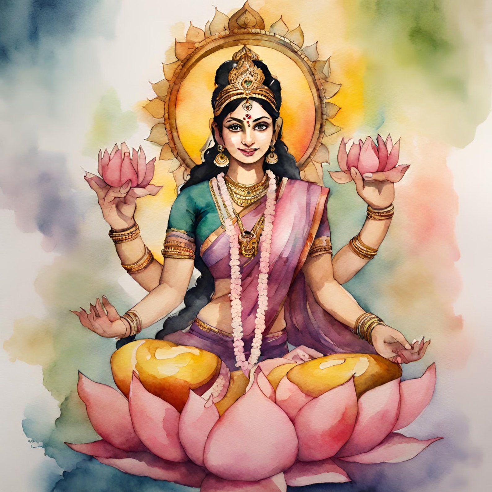 Watercolor Lakshmi, Hindu Mother Goddess and Goddess of Wealth Pack of ...