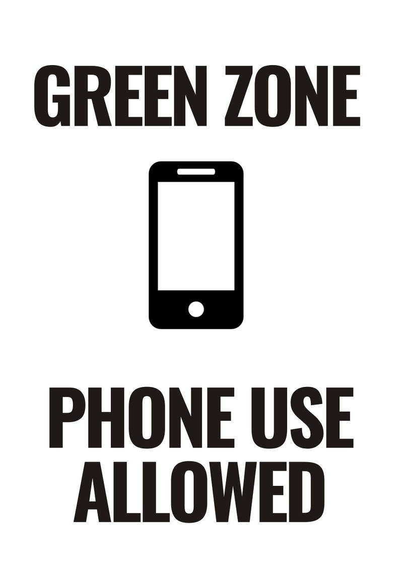 Classroom Cell Phone Signs - Red, Yellow and Green Zone - Etsy