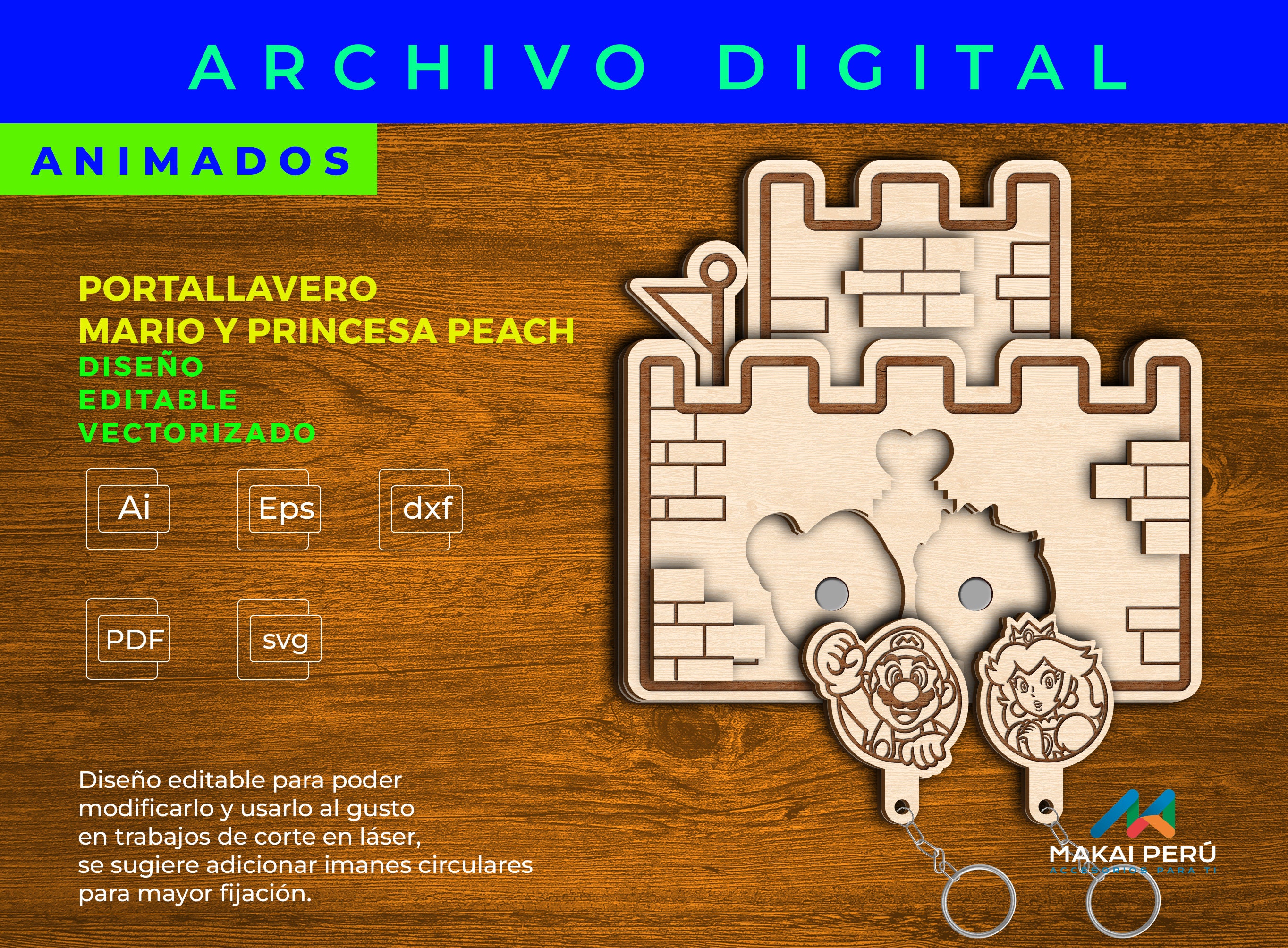 MARIO BROS KEYCHAIN HOLDER, Digital File of Mario and Princess Peach for Laser Cutting - Etsy