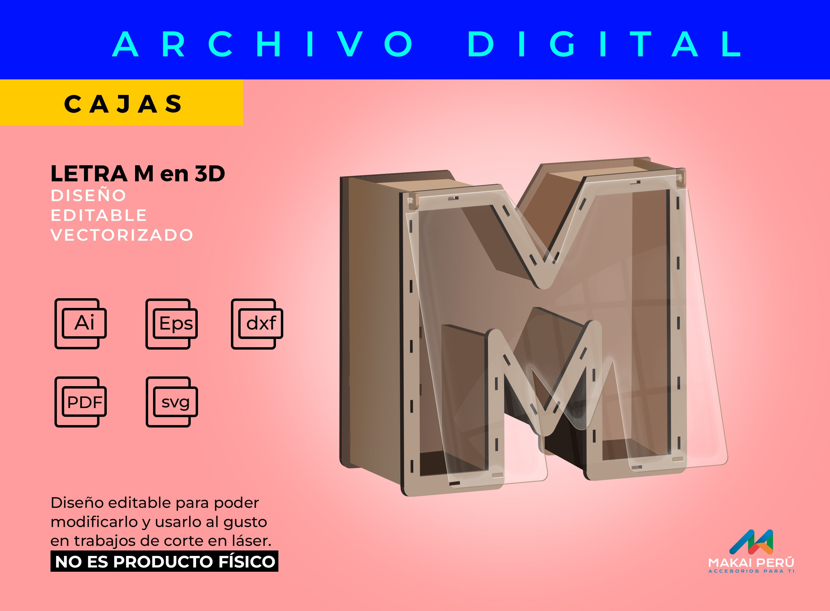 CAJA 3D LETRA M, archivo digital para Corte Láser - Etsy México