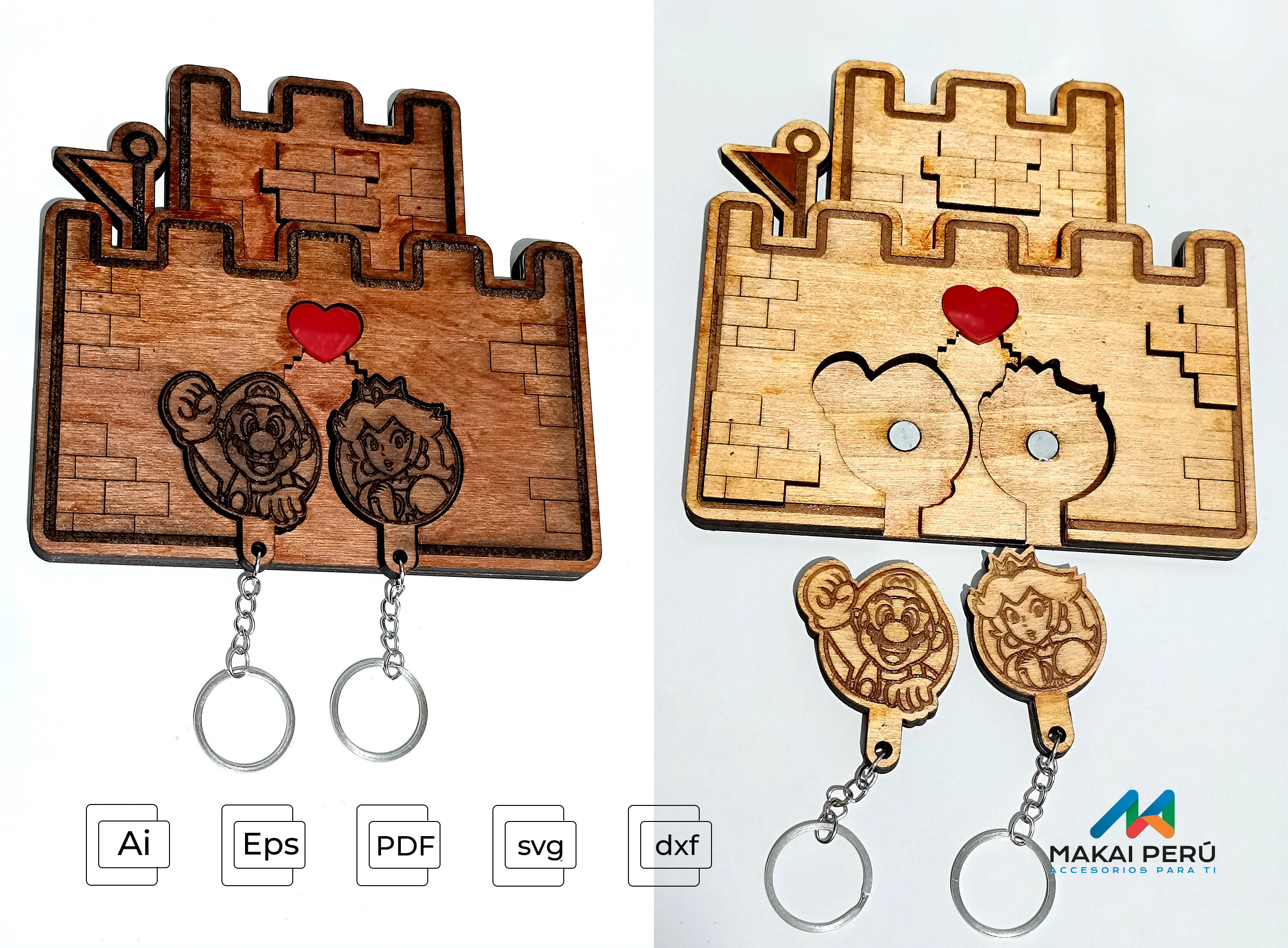 MARIO BROS KEYCHAIN HOLDER, Digital File of Mario and Princess Peach ...