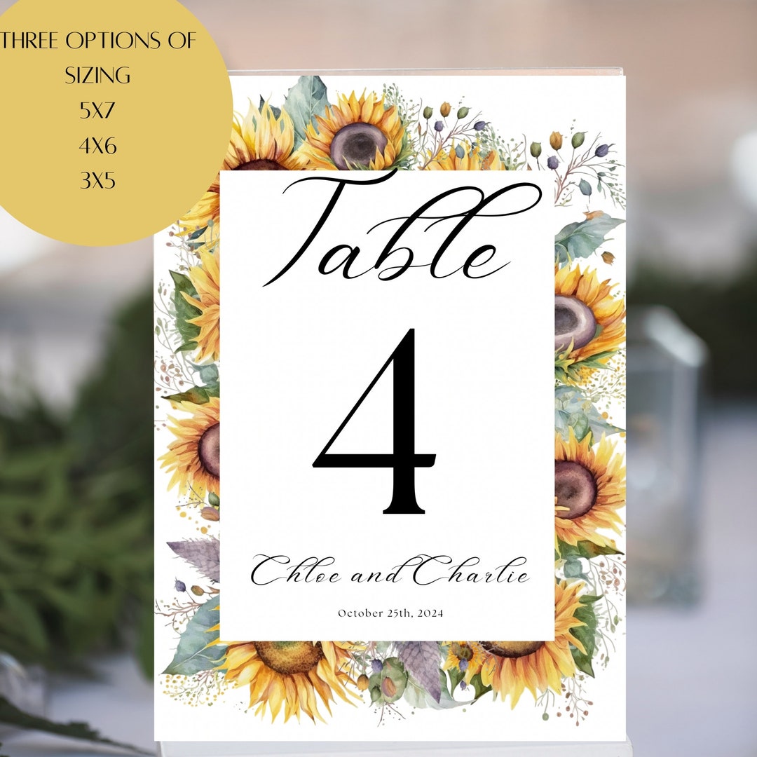 Sunflower Wedding Table Numbers: Yellow Floral Design (edit With Canva ...