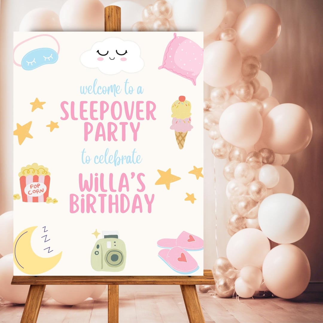 Editable Sleepover Birthday Welcome Sign: Pajama Party Poster (digital ...