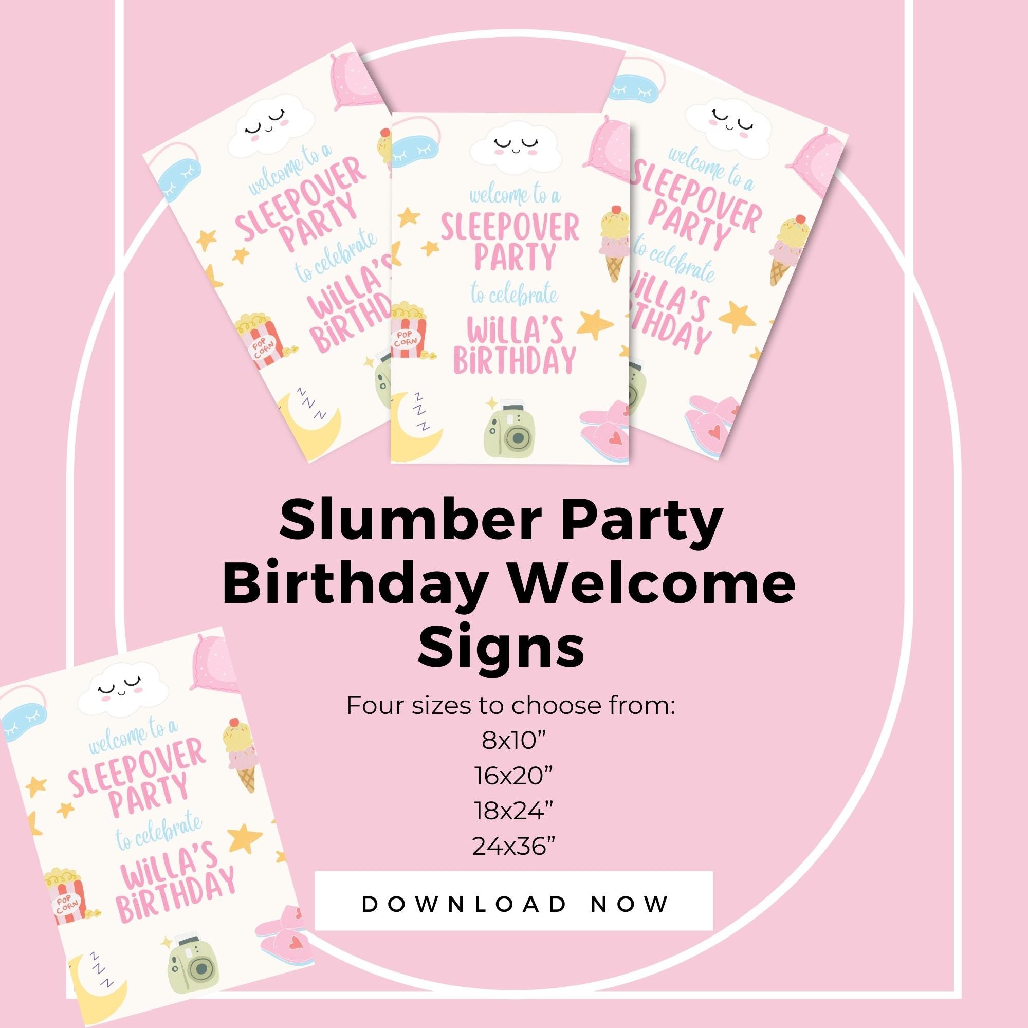 Editable Sleepover Birthday Welcome Sign: Pajama Party Poster (digital ...