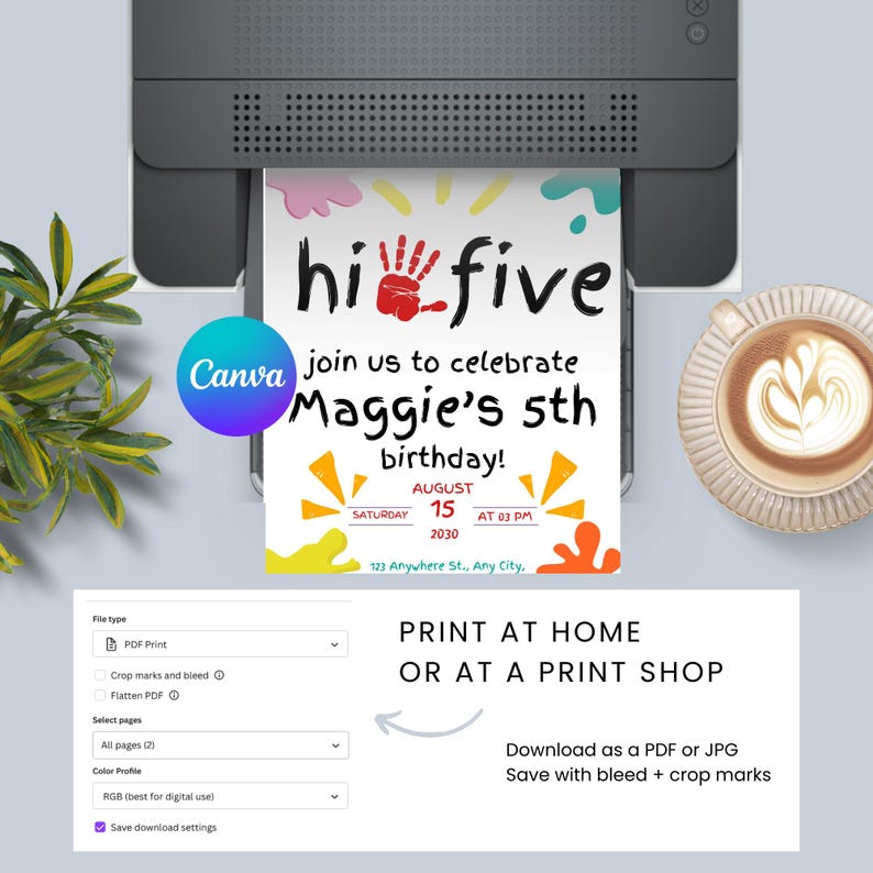 Hi-five 5th Birthday Invitation, Modern Party Invite, High Five ...