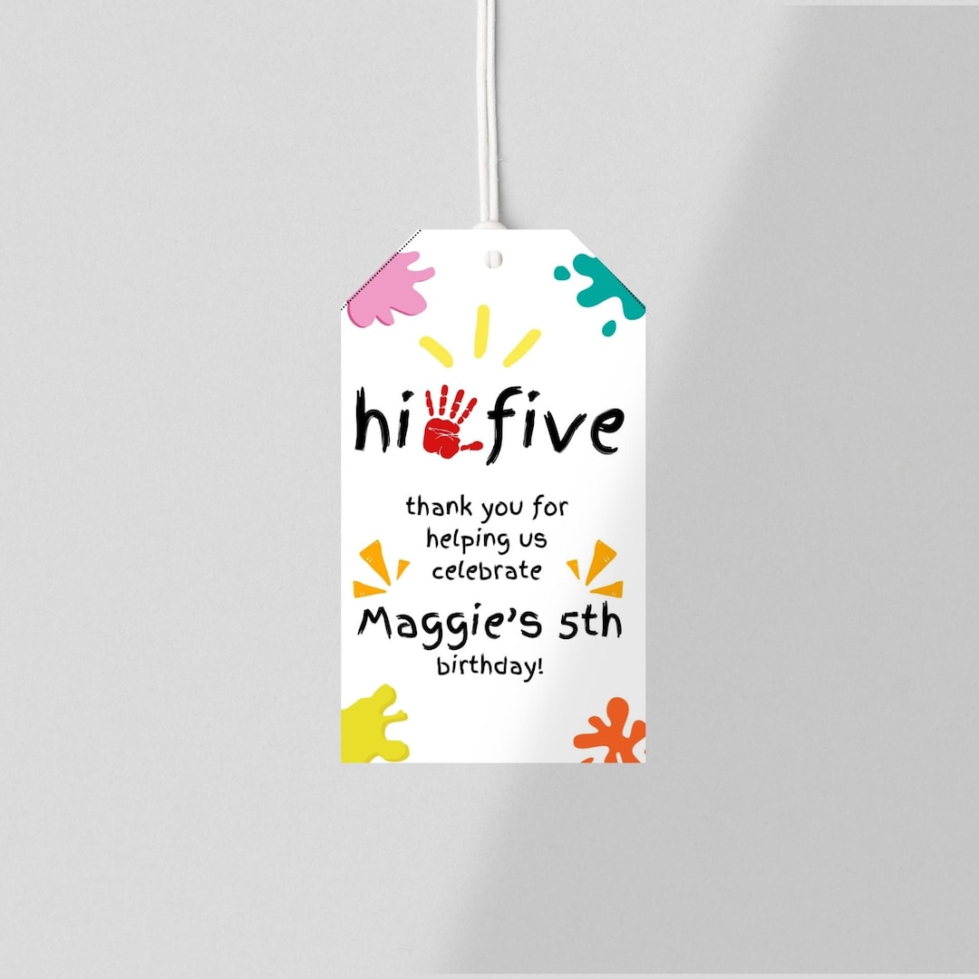 Hi-five 5th Birthday Thank You Tag: Colorful Canva Template (instant ...